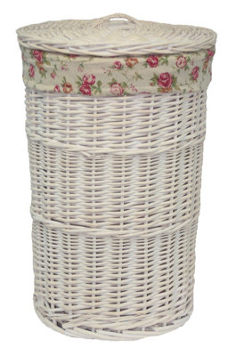 Red Hamper H080-1 Wicker Small Round White Wash Laundry Baskets with a ...