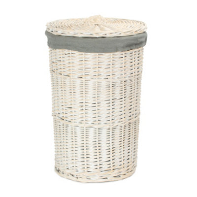 Red Hamper H080GRY/1 Small Round White Wash Laundry Hamper with Grey ...