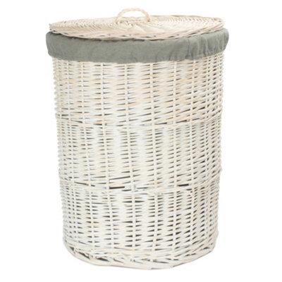 Red Hamper H080GRY/2 Large Round White Wash Laundry Hamper with Grey ...