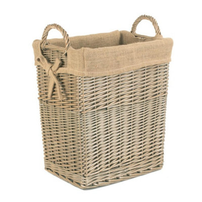 Red Hamper H127 Wicker Small Rectangular Hessian Lined Log Basket
