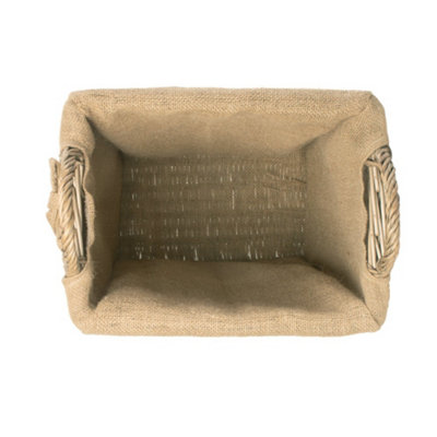 Red Hamper H127 Wicker Small Rectangular Hessian Lined Log Basket