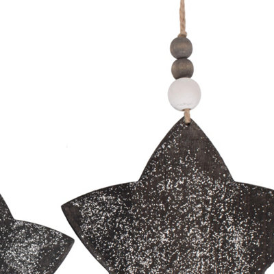 Red Hamper H175 Wicker Set of 3 Hanging Glitter Star Decorations