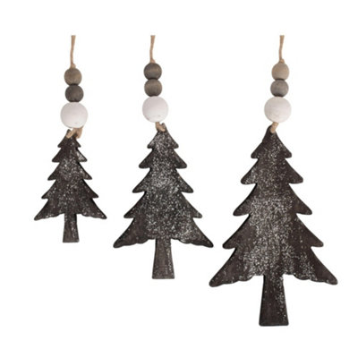 Red Hamper H176 Wicker Set of 3 Hanging Glitter Christmas Tree Decorations
