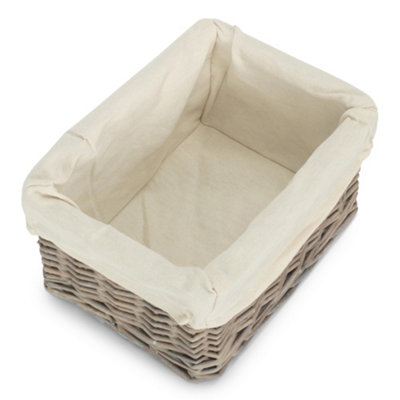 Red Hamper PT176L Small Wicker Grey Wash Lined Storage Tray