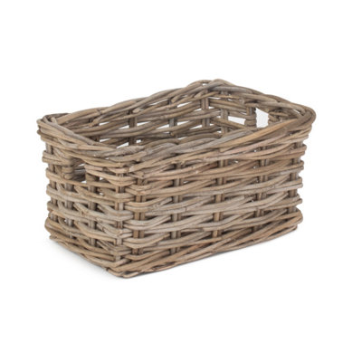 Red Hamper RA002/1 Rattan Small Rectangular Grey Rattan Storage Baskets | DIY at B&Q