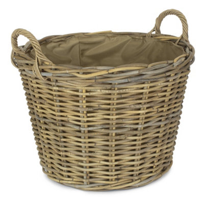 Red Hamper RA004L Round Grey Rattan Log Basket With Cordura Lining