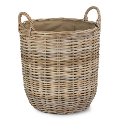 Red Hamper RA010L/1 Rattan Medium Hessian Lined Tall Round Fireside ...