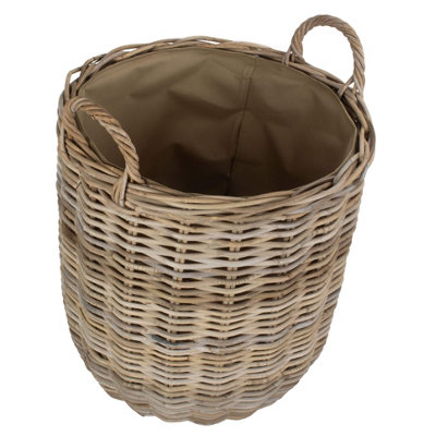 Red Hamper RA010L/1 Rattan Medium Hessian Lined Tall Round Fireside ...