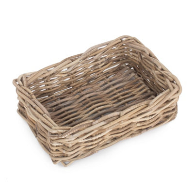 Red Hamper RA021 Rattan Small Shallow Kubu Grey Rattan Rectangular Basket