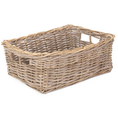 Red Hamper RA024 Rattan Extra Large Shallow Kubu Grey Rattan Rectangular Basket