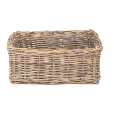 Red Hamper RA024 Rattan Extra Large Shallow Kubu Grey Rattan Rectangular Basket