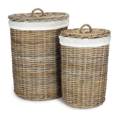 Red Hamper RA048 Round Rattan Laundry Hamper Basket with White Lining