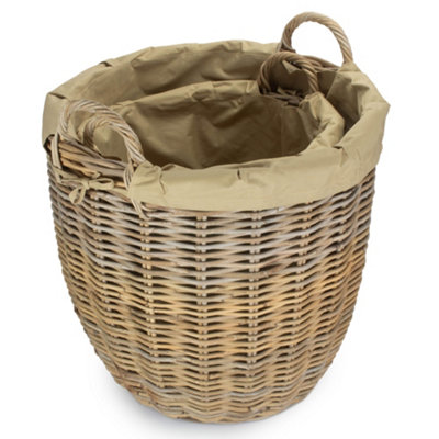 Red Hamper RA051 Set of 2 Tall Round Fireside Grey Rattan Log Basket ...