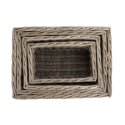 Red Hamper ST019 Wicker Antique Wash Open Storage Baskets Set of 4