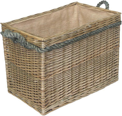 Red Hamper ST020 Wicker Medium Rectangular Rope Handled Log Basket ...