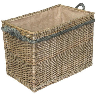 Red Hamper ST021 Wicker Large Rectangular Rope Handled Log Basket