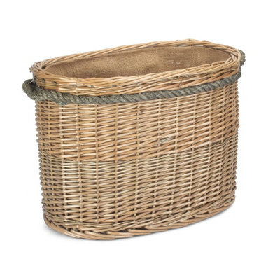 Red Hamper ST028 Wicker Medium Oval Rope Handled Log Basket