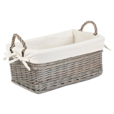 Red Hamper ST036W/1 Wicker Small Shallow Lined Antique Wash Storage Basket