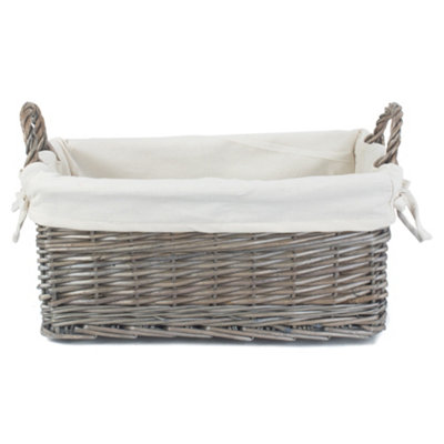 Red Hamper ST036W/1 Wicker Small Shallow Lined Antique Wash Storage Basket