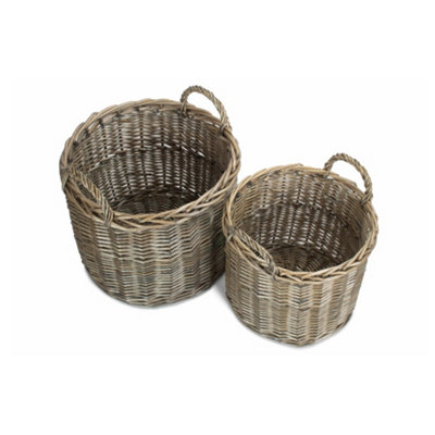 Red Hamper ST065-066 Wicker Set of 2 Round Straight-Sided Log Storage ...