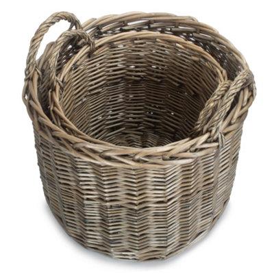 Red Hamper ST065-066 Wicker Set of 2 Round Straight-Sided Log Storage ...