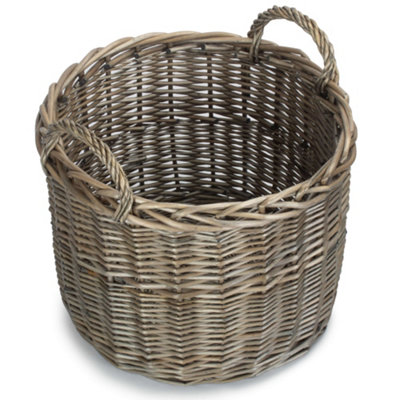 Red Hamper ST066 Wicker Large Round Straight-Sided Log Storage Basket