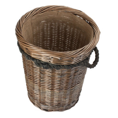 Red Hamper W036 Wicker Tall Deluxe Hessian Lined Rope Handled Log Basket