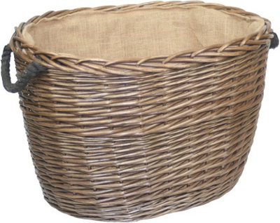 Red Hamper W041 Brown Large Oval Hessian Lined Log Basket | DIY at B&Q