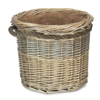 Red Hamper W047 Wicker Medium Rope Handled Antique Wash Round Log Basket