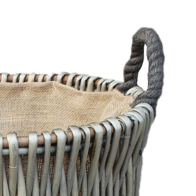 Red Hamper W058 Wicker Tall Grey Round Hessian Lined Log Basket