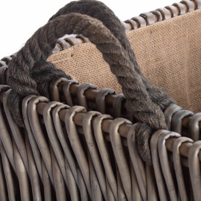 Red Hamper W064-065 Wicker Set of 2 Rectangular Grey Log Basket