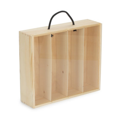 Red Hamper WB094A 4 Bottle Pinewood Carry Case with Acrylic Lid