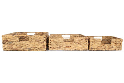 Red Hamper WH007 Water Hyacinth Shallow Rectangular Storage Basket Set 3