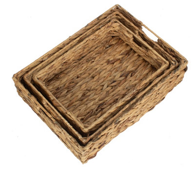 Red Hamper WH007 Water Hyacinth Shallow Rectangular Storage Basket Set 3