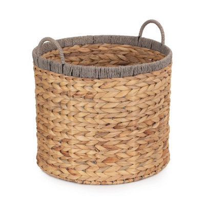 Red Hamper WH021/1 Small Round Water Hyacinth Basket With Grey Rope Border
