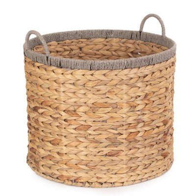 Red Hamper WH021/2 Large Round Water Hyacinth Basket With Grey Rope Border