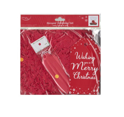Red Hamper Wrapping Kit Cellophane Wrap Tag Bow Shredded Tissue Paper ...