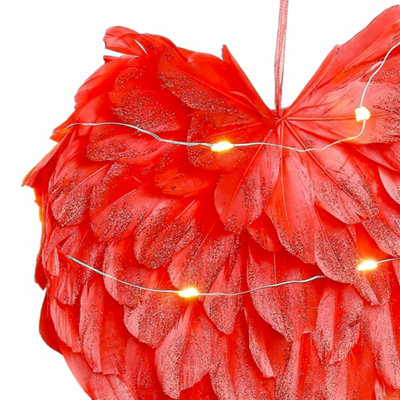 Red Heart Feather Creative Hanging Ornament Battery Operated with 2M ...