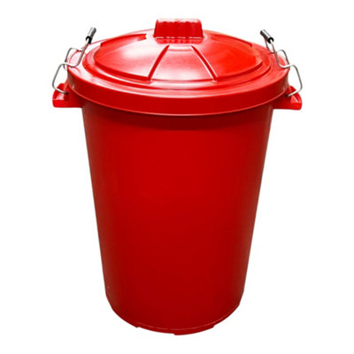 Red Heavy Duty Plastic Bin 85 Litre With Locking Clip Lid UK Made