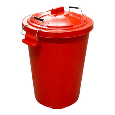 Red Heavy Duty Plastic Bin 85 Litre With Locking Clip Lid UK Made