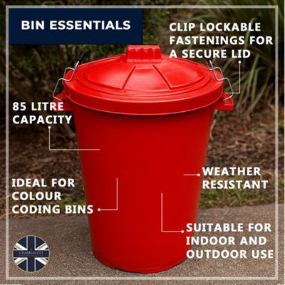 Red Heavy Duty Plastic Bin 85 Litre With Locking Clip Lid UK Made