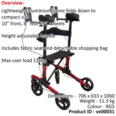 Red Lightweight Aluminium Forearm Rollator - Mobility Aid for Seniors ...