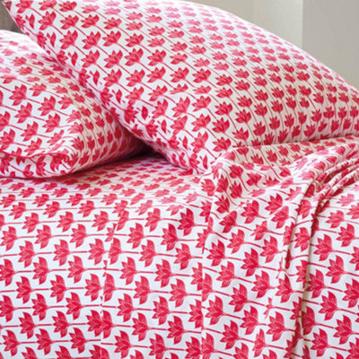 Red Long Stem Lotus Fitted Sheet | DIY at B&Q