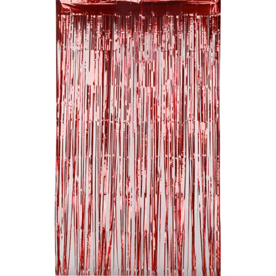 Red Metallic Tinsel Curtain Foil Fringe Backdrop Steamers - 1m x 2m