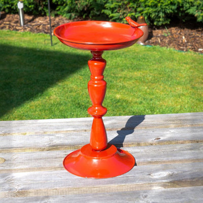 Red Miniature Bird Bath - Weather Resistant Metal Colourful Outdoor ...