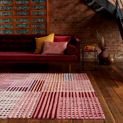 Red Multi Abstract Handmade Modern Wool Rug For Living Room and Bedroom ...