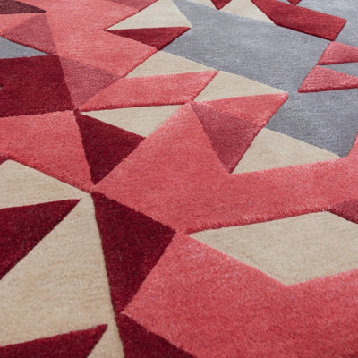 Red Multi Geometric Handmade Modern Optical/ (3D) Rug For Living Room ...