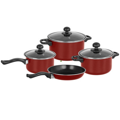 Red Non Stick 7 Pcs Cookware Set Cooking Casserole Pot Frying Pan ...