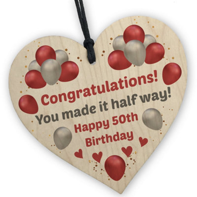 Red Ocean 50th Birthday Wood Heart Sign HALF WAY Funny Birthday Gifts ...