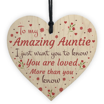 Red Ocean Amazing Auntie Gift Wooden Heart Christmas Birthday Gift For ...